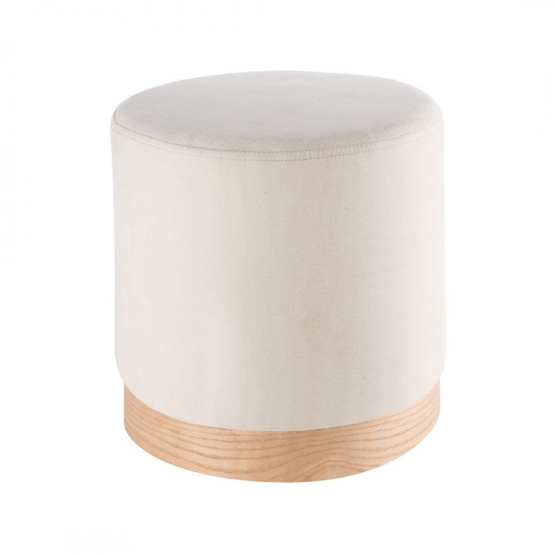 Poef beige stof/naturel hout - Meubelen Jonckheere
