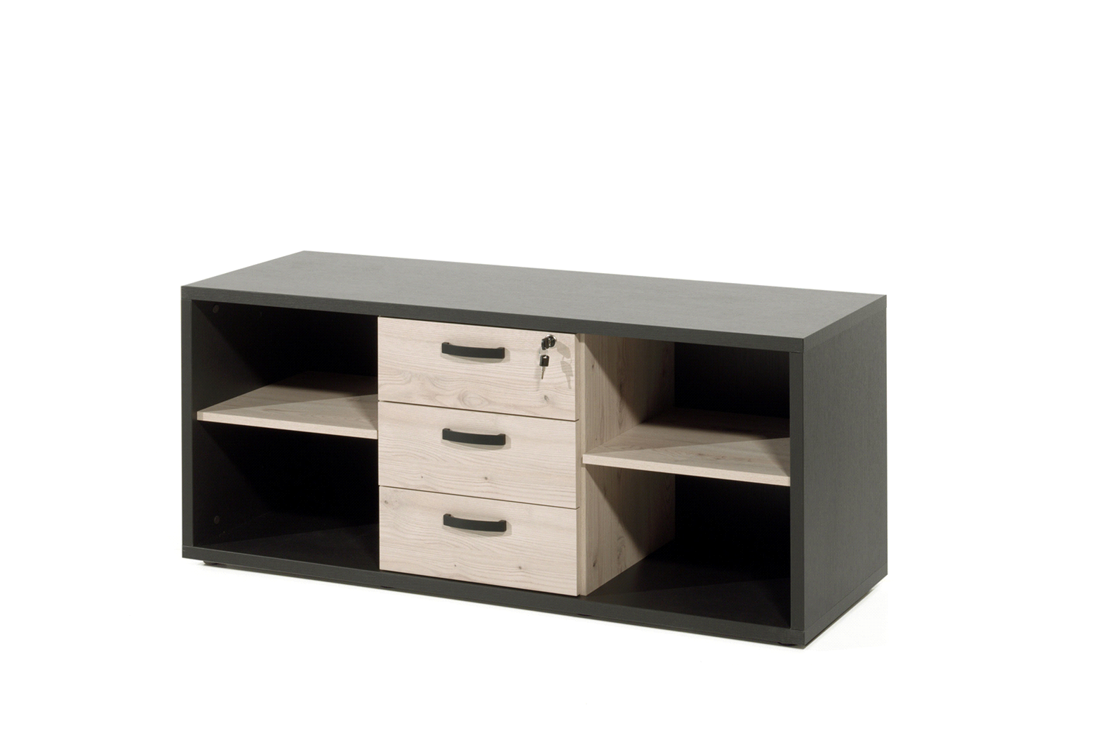 Lage kast Capo 4V/3L Zwart/Kastanje - Meubelen Jonckheere